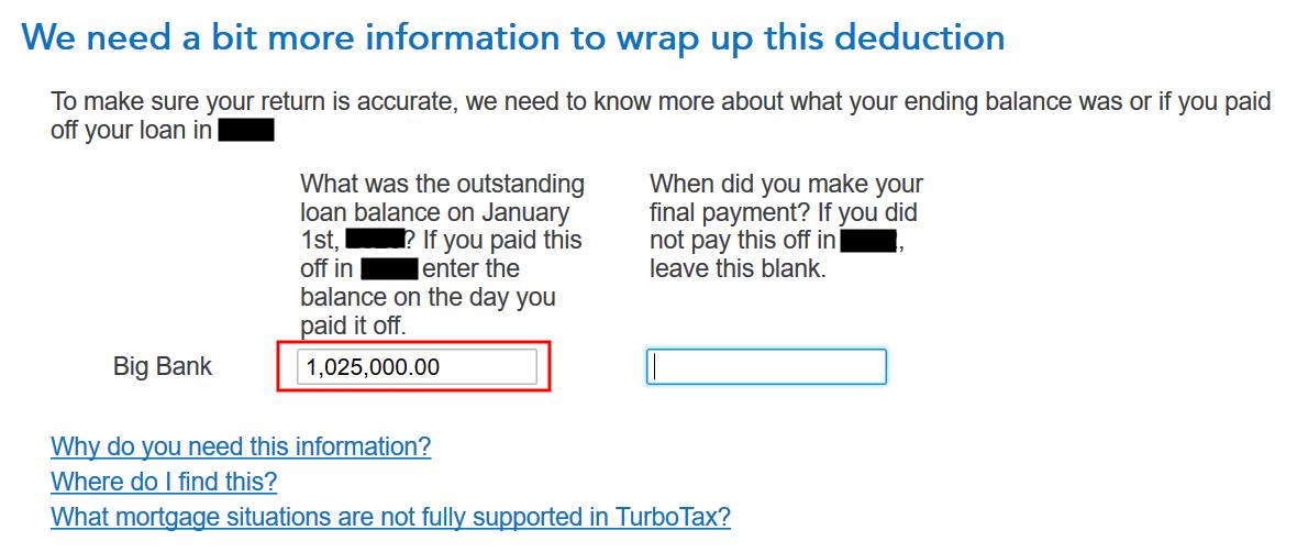 2024 Mortgage Interest Limit in TurboTax, H&R Block, FreeTaxUSA