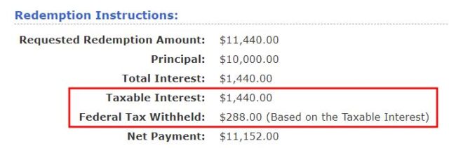 Voluntary Tax Withholding on Selling I Bonds at TreasuryDirect