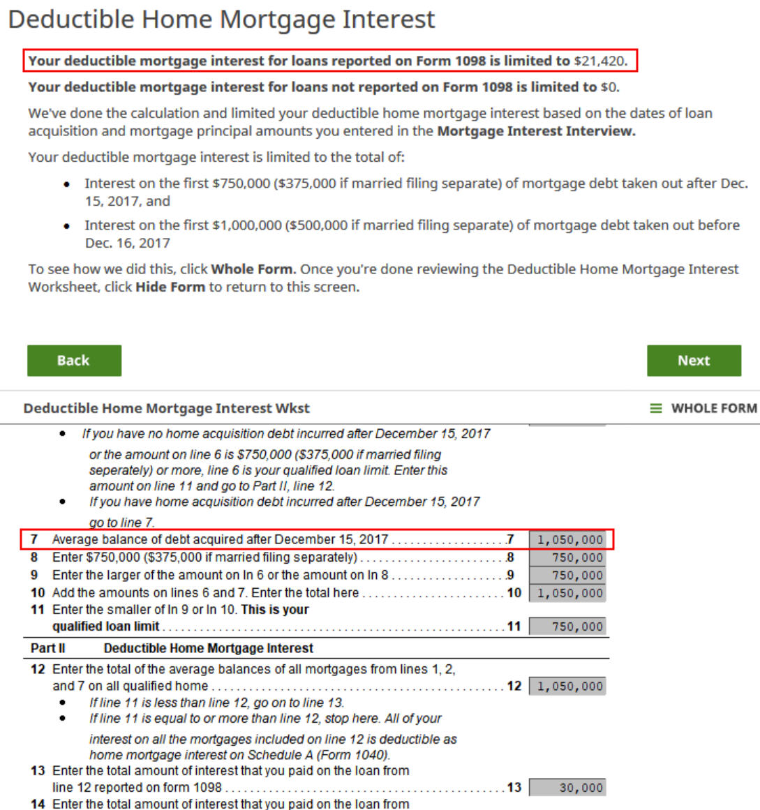 2024 Mortgage Interest Limit in TurboTax, H&R Block, FreeTaxUSA