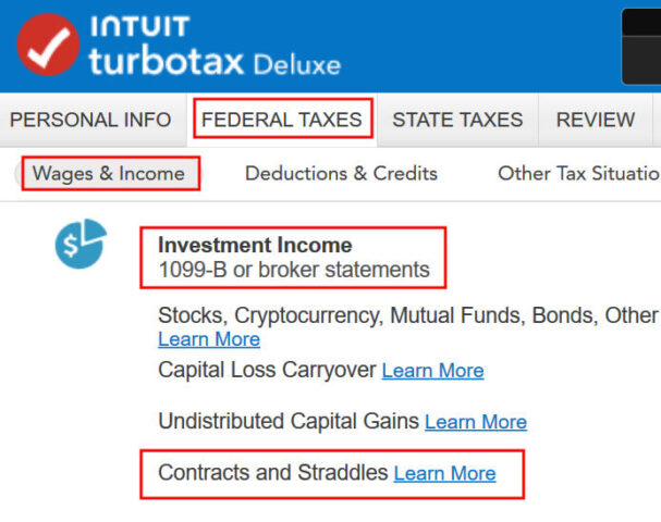 Taxes on Box Spread Trades in TurboTax, H&R Block, FreeTaxUSA