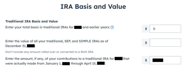 Split-Year Backdoor Roth IRA in FreeTaxUSA, Year 1