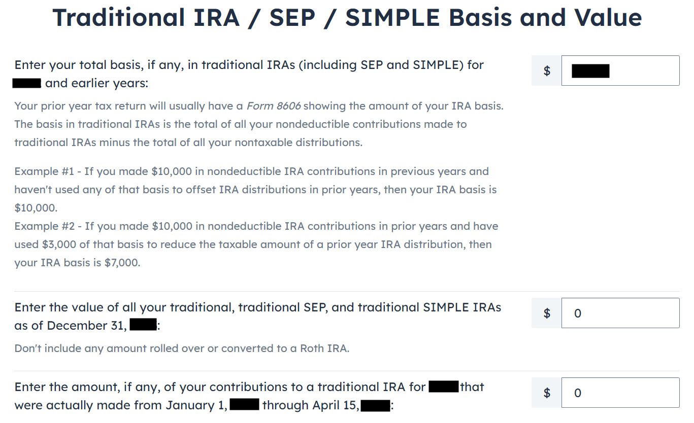 Split-Year Backdoor Roth IRA in FreeTaxUSA, Year 2